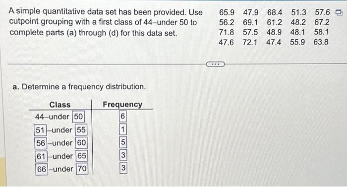 Solved A simple quantitative data set has been provided. Use | Chegg.com
