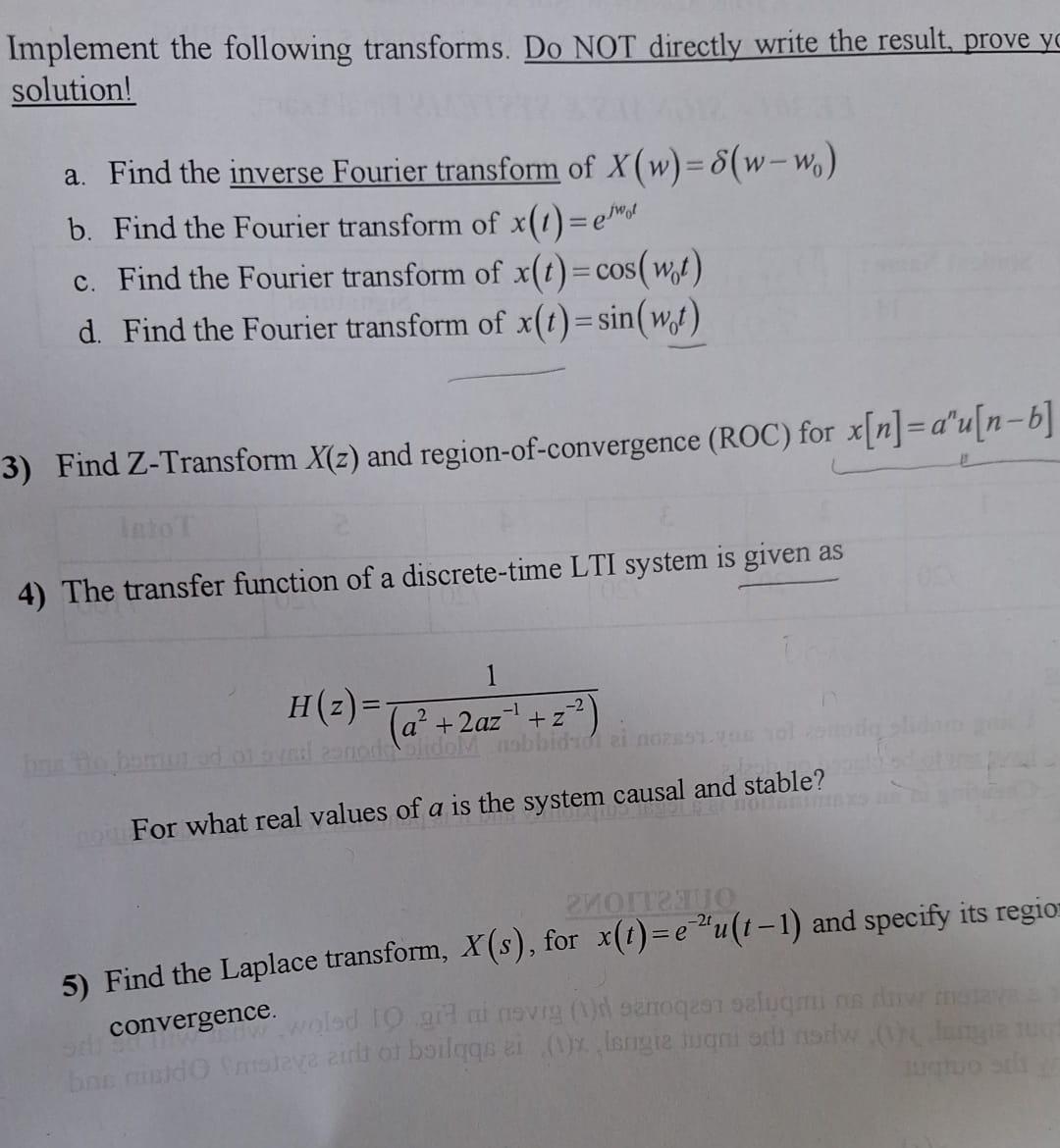 Solved Implement the following transforms. Do NOT directly | Chegg.com