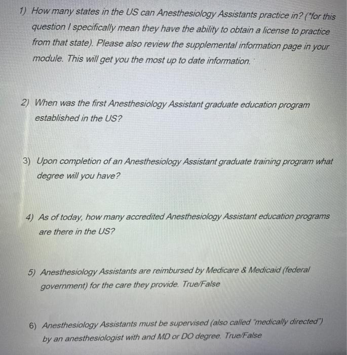 Solved 1) How many states in the US can Anesthesiology | Chegg.com