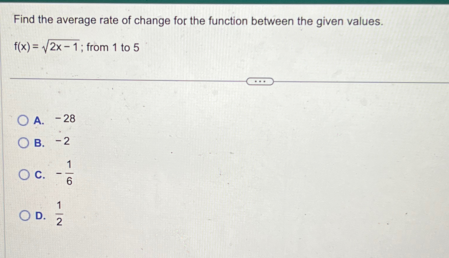 Solved Find the average rate of change for the function | Chegg.com