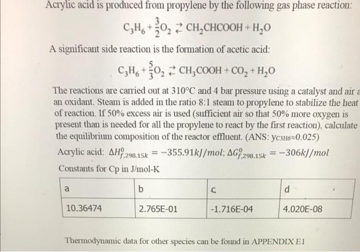 Solved Acrylic acid is produced from propylene by the | Chegg.com