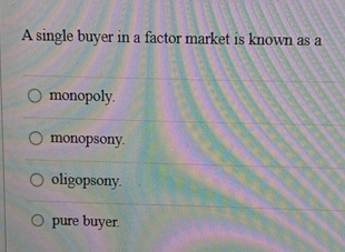 Solved A single buyer in a factor market is known as | Chegg.com
