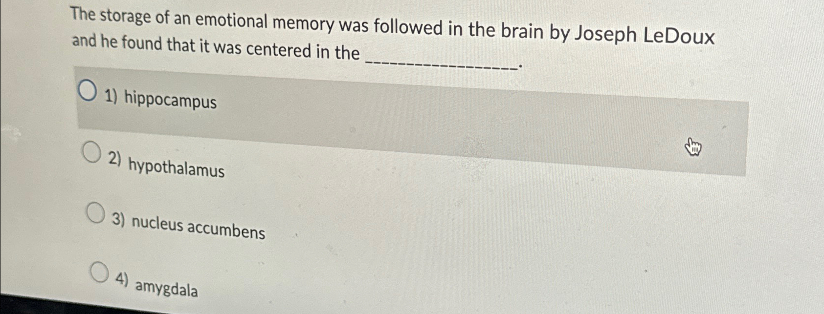 Solved The storage of an emotional memory was followed in | Chegg.com