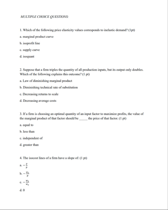 Solved MULTIPLE CHOICE QUESTIONS:Which of the following | Chegg.com