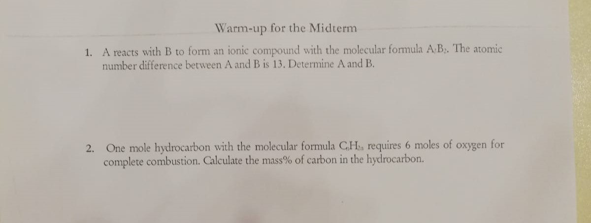 Solved Warm-up for the Midterm1.A reacts with B ﻿to form an | Chegg.com
