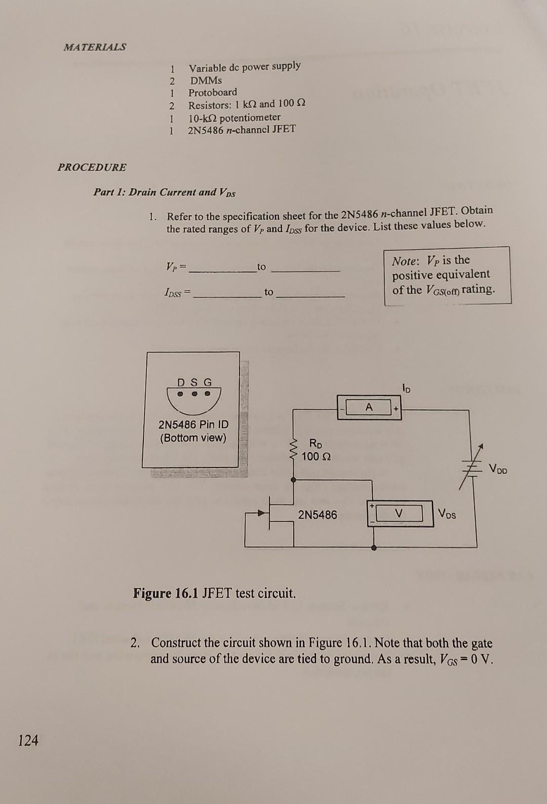 Exercise 16 JFET Operation OBJECTIVES After | Chegg.com