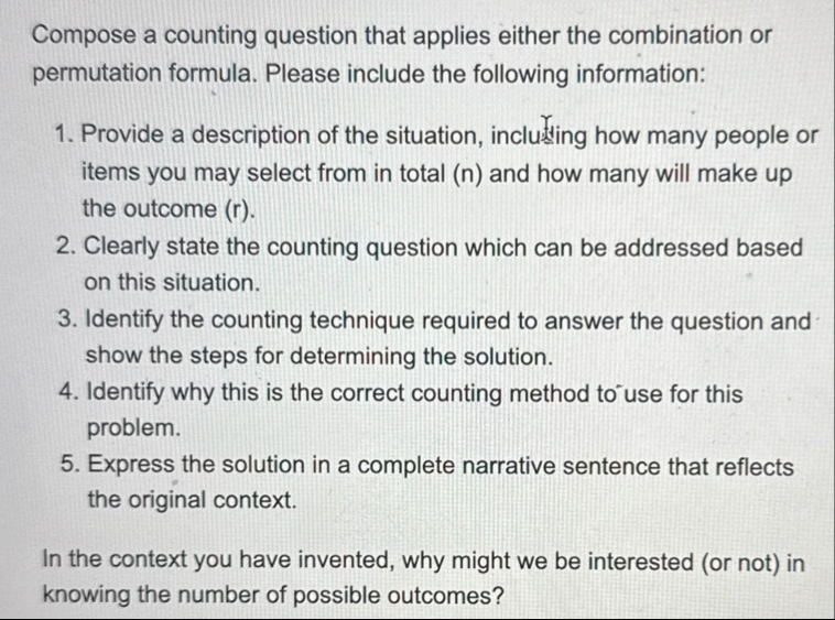 Solved Compose a counting question that applies either the | Chegg.com