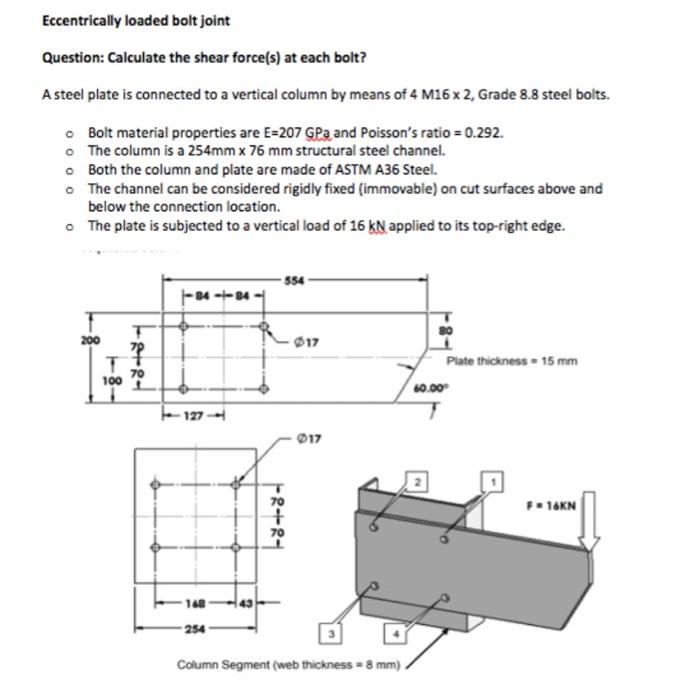 Solved Eccentrically loaded bolt joint Question: Calculate | Chegg.com