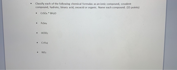 Solved Classify each of the following chemical formulas as | Chegg.com