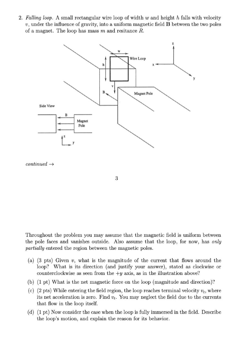 Solved Falling loop. A small rectangular wire loop of width | Chegg.com