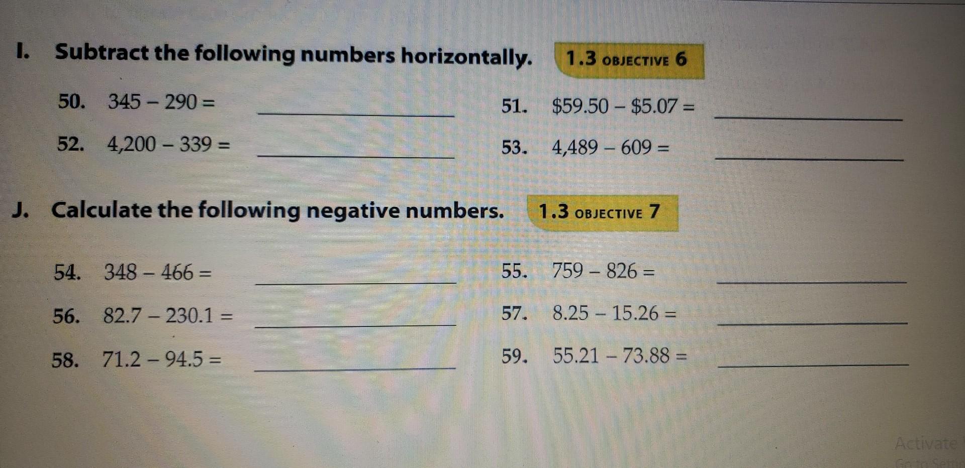 Solved 1. Subtract the following numbers horizontally. 50. | Chegg.com