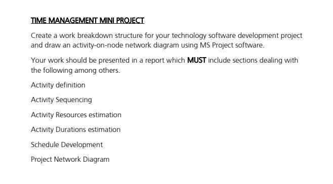 Solved TIME MANAGEMENT MINI PROJECT Create a work breakdown | Chegg.com