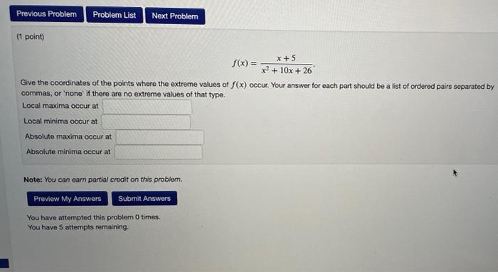 Solved Previous Problem Problem List Next Problem (1 point) | Chegg.com