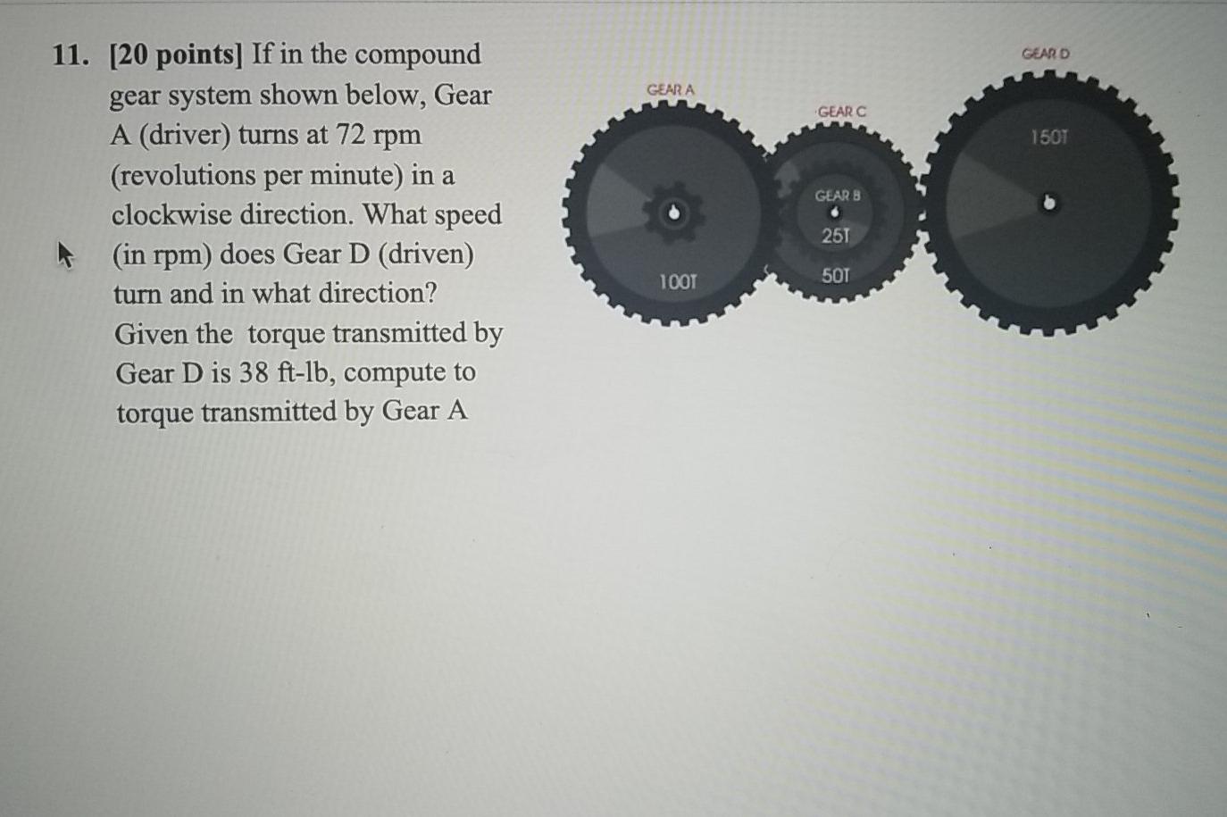 Solved GEARD GEAR A GEARC 1501 GEAR B 11. [20 points) If in | Chegg.com