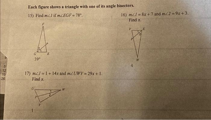 Solved Each figure shows a triangle with one of its angle | Chegg.com