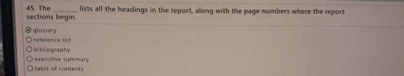 Solved The lists all the headings in the report, along with | Chegg.com