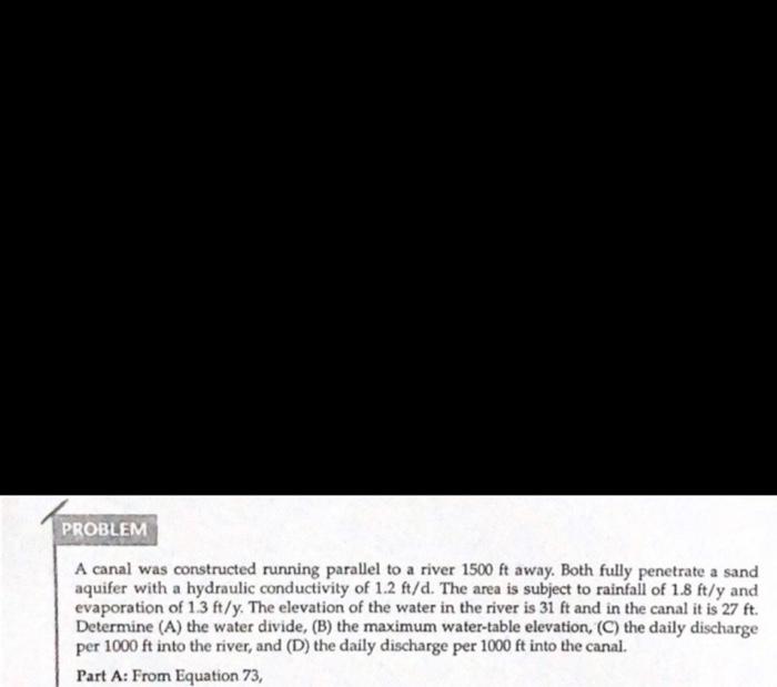 Solved PROBLEM A canal was constructed running parallel to a | Chegg.com
