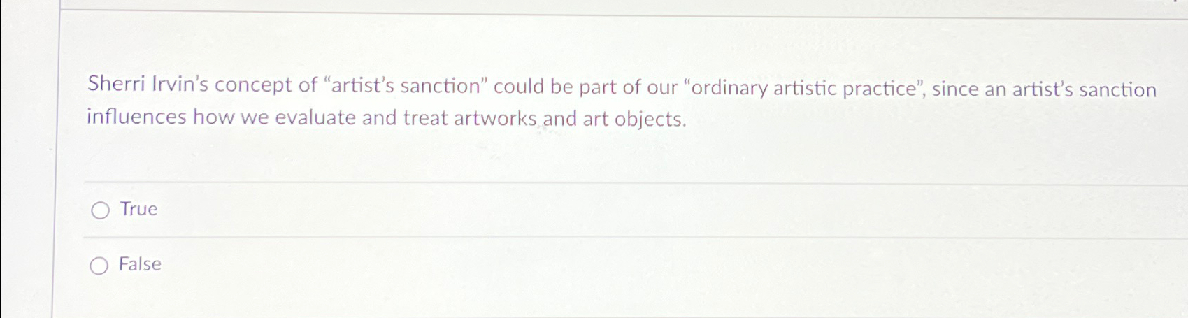 Solved Sherri Irvin's concept of "artist's sanction" could | Chegg.com