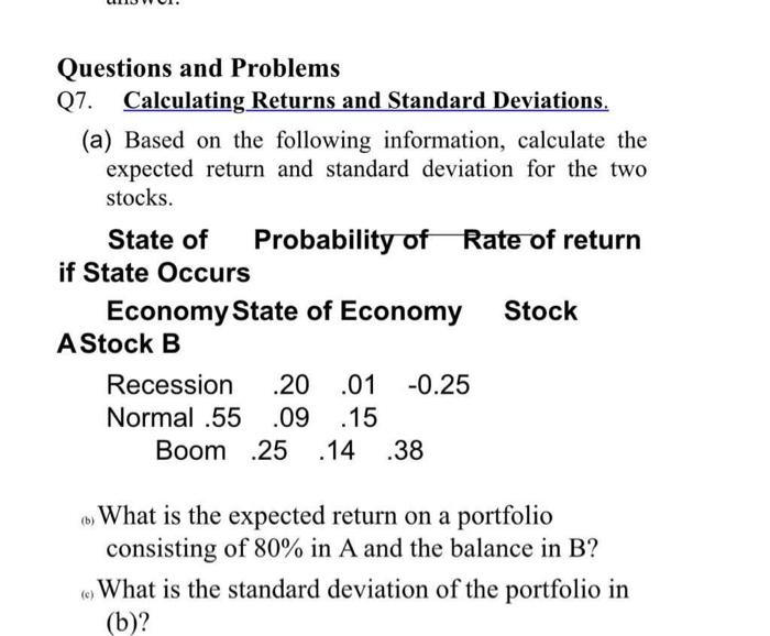 Solved Questions and Problems Q7. Calculating Returns and | Chegg.com
