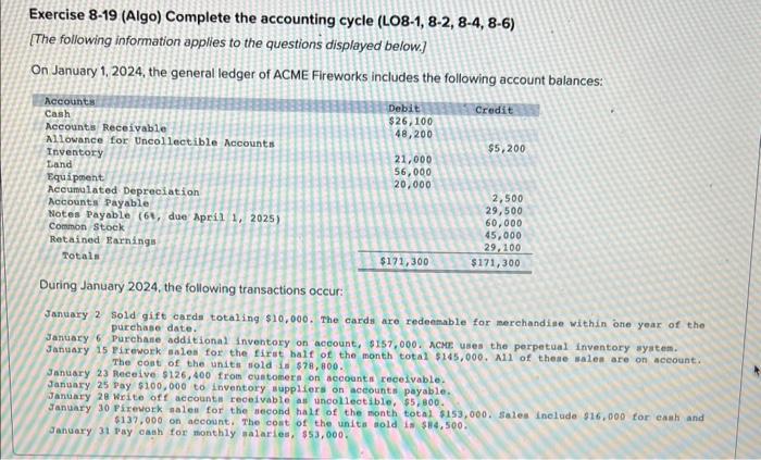 Solved Exercise 8-19 (Algo) Complete the accounting cycle | Chegg.com