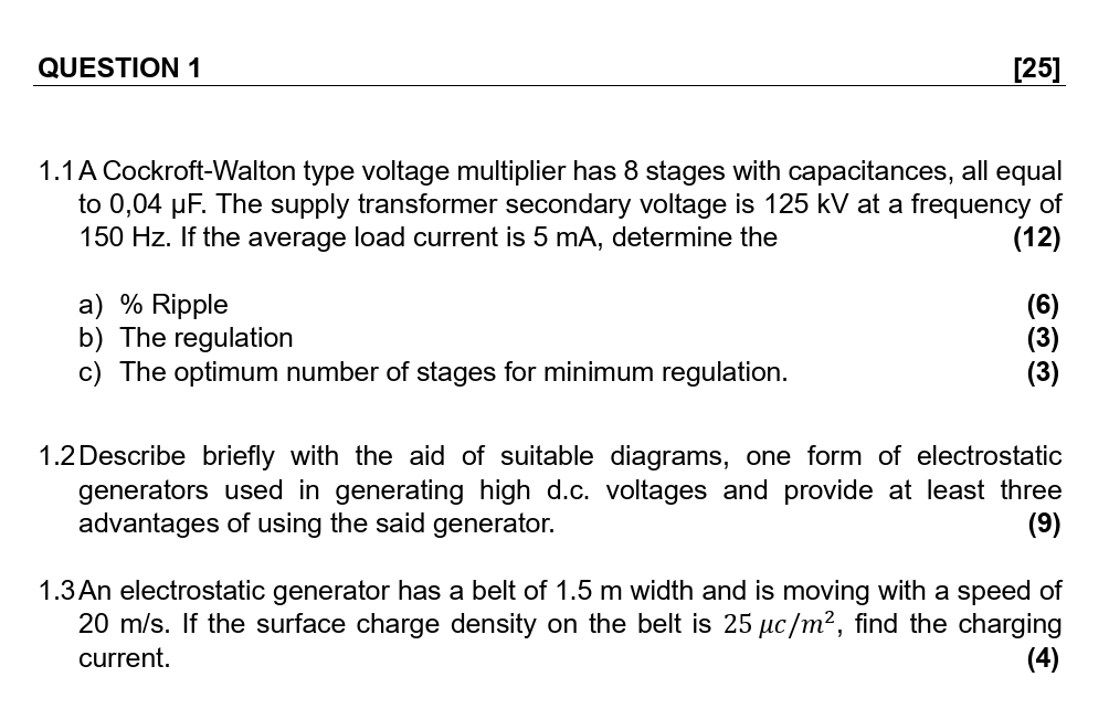 Solved QUESTION 1[25]1.1 ﻿A Cockroft-Walton type voltage | Chegg.com