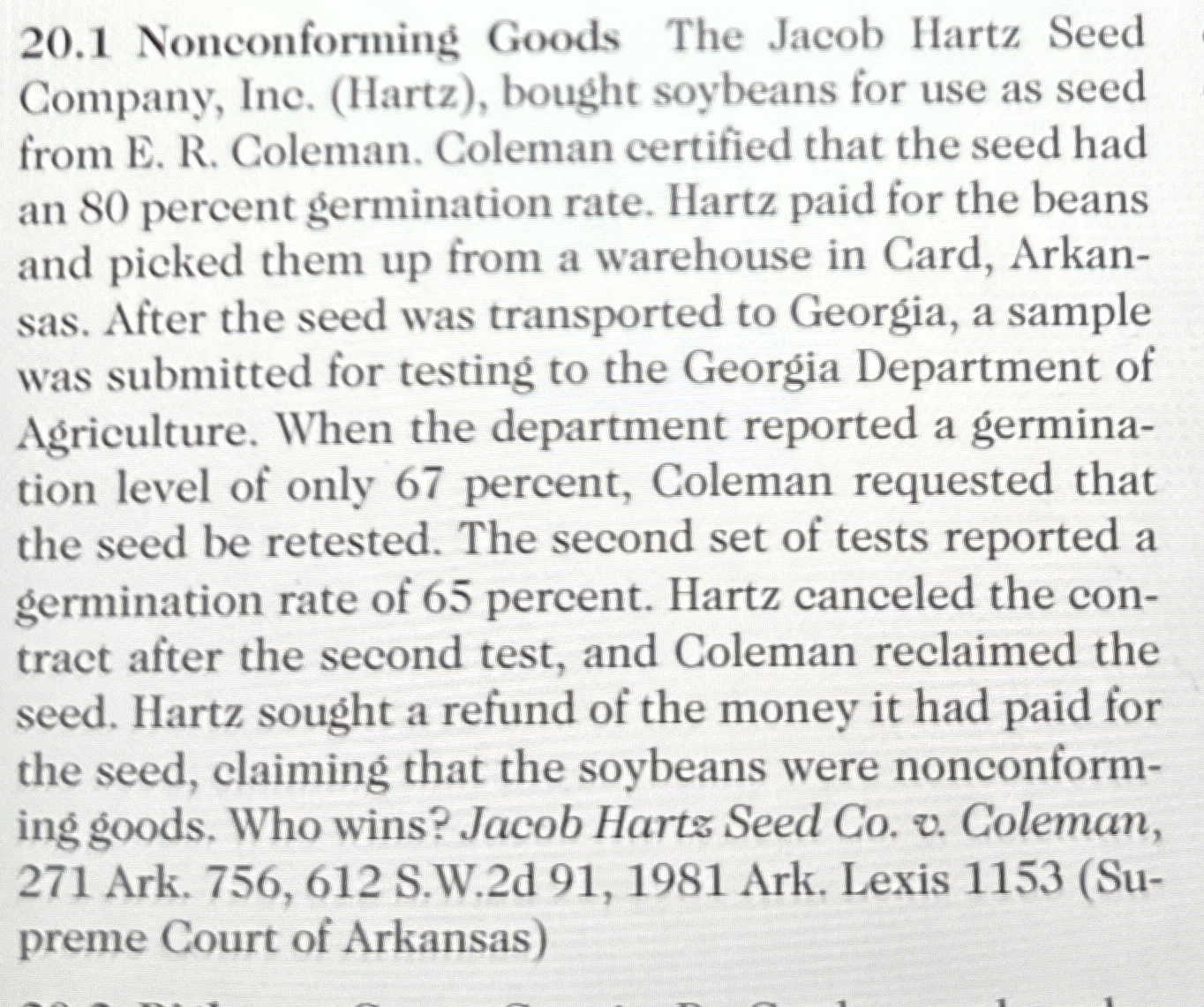 Solved 20.1 ﻿Nonconforming Goods The Jacob Hartz Seed | Chegg.com