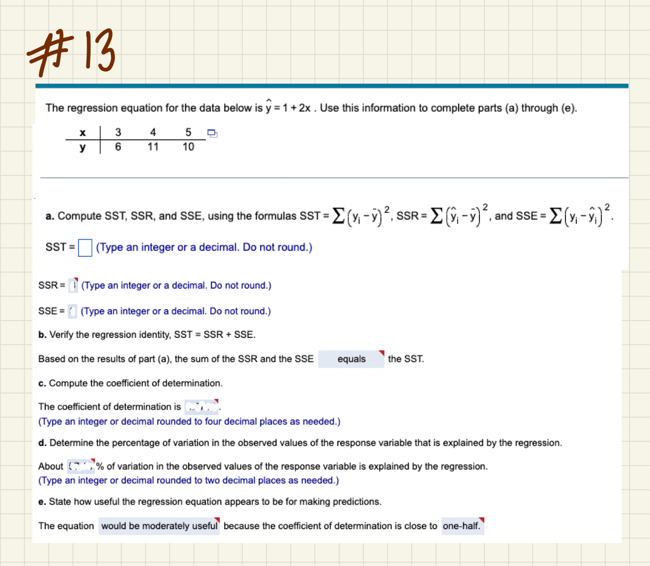Solved PLEASE ANSWER ALL PART BELOWThe regression equation | Chegg.com