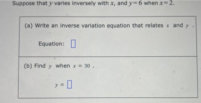 Solved Suppose that y varies inversely with x, and y=6 when | Chegg.com