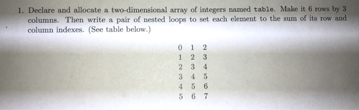 Solved 1. Declare and allocate a two-dimensional array of | Chegg.com