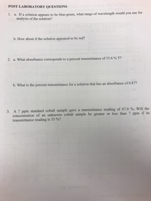 Solved POST LABORATORY QUESTIONS 1. a. If a solution appears | Chegg.com