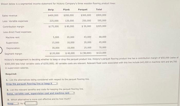 Solved Shown below is a segmented income statement for | Chegg.com