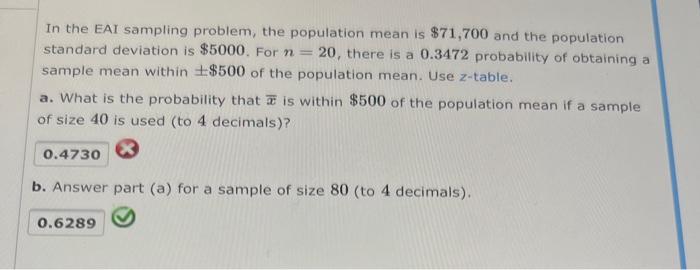 Solved In the EAI sampling problem, the population mean is | Chegg.com