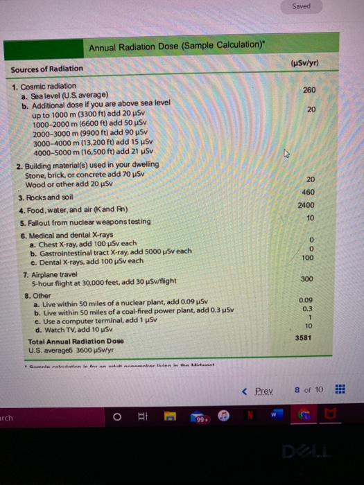 Saved Annual Radiation Dose (Sample Calculation) | Chegg.com