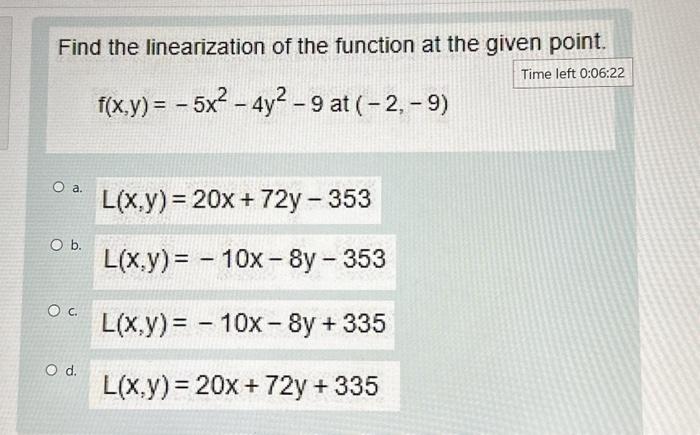 Solved Find the linearization of the function at the given | Chegg.com