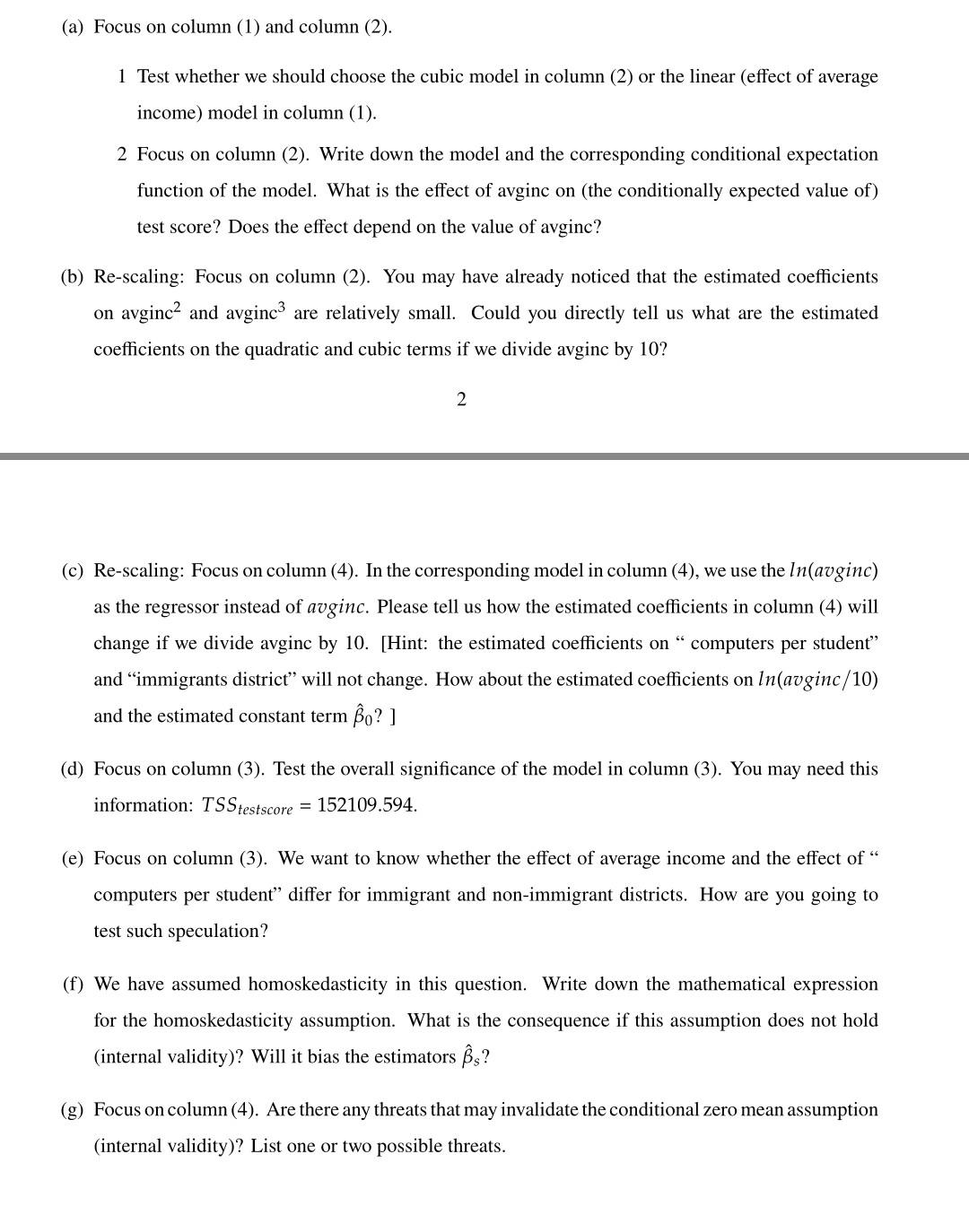 Solved (a) Focus on column (1) and column (2). 1 Test | Chegg.com