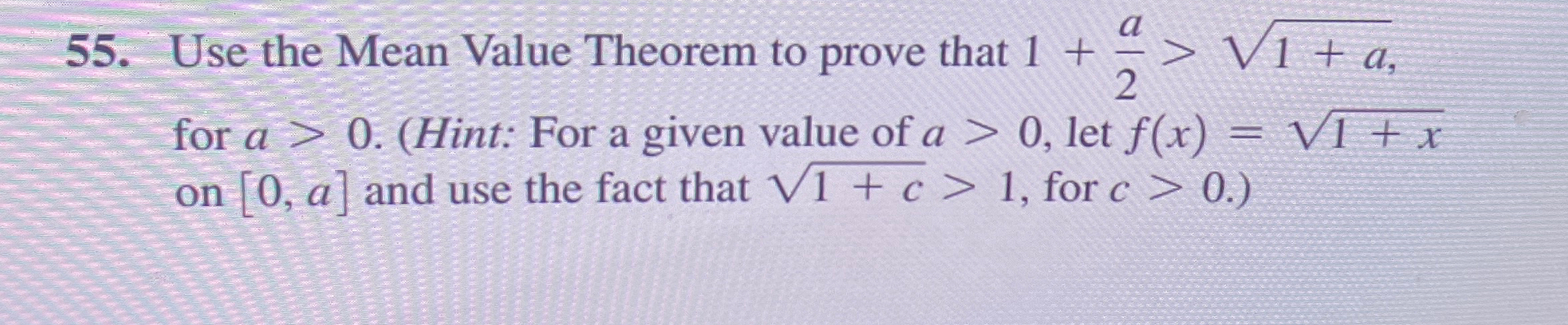 Solved Use the Mean Value Theorem to prove that 1+a2>1+a2, | Chegg.com