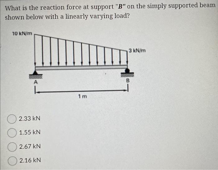 Solved What is the reaction force at support " B " on the | Chegg.com