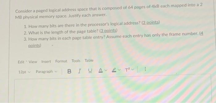 Solved Consider a paged logical address space that is | Chegg.com