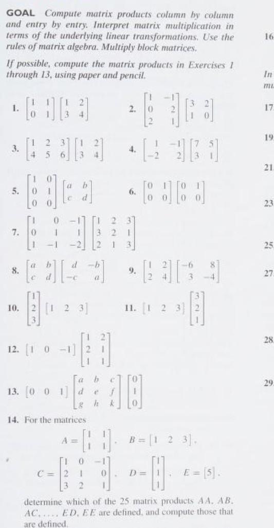 Solved GOAL Compute matrix products column by column and | Chegg.com