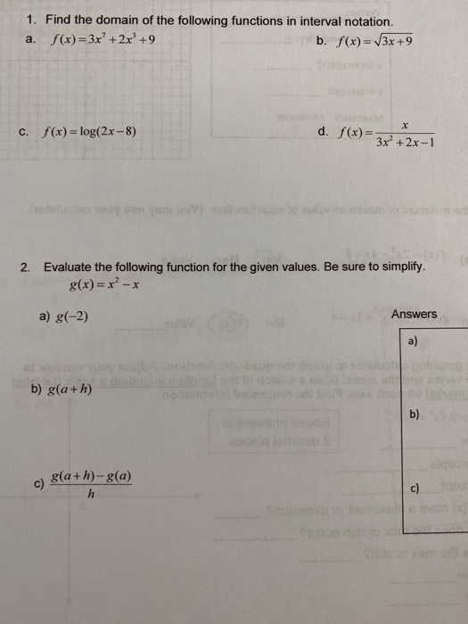 Solved 1. Find the domain of the following functions in | Chegg.com