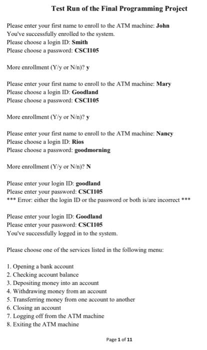 Solved C++ ATM project:Please follow all instructions for | Chegg.com