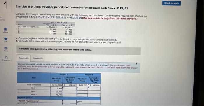 Solved Exercise 11-9 (Algo) Payback period; net present | Chegg.com
