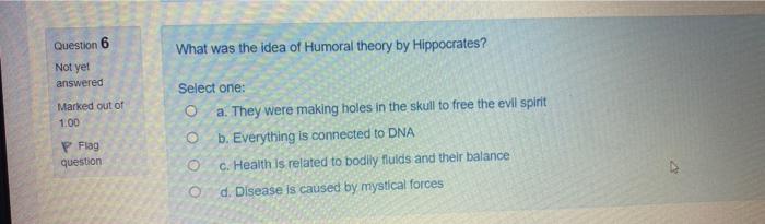 Solved Question 6 What was the idea of Humoral theory by | Chegg.com