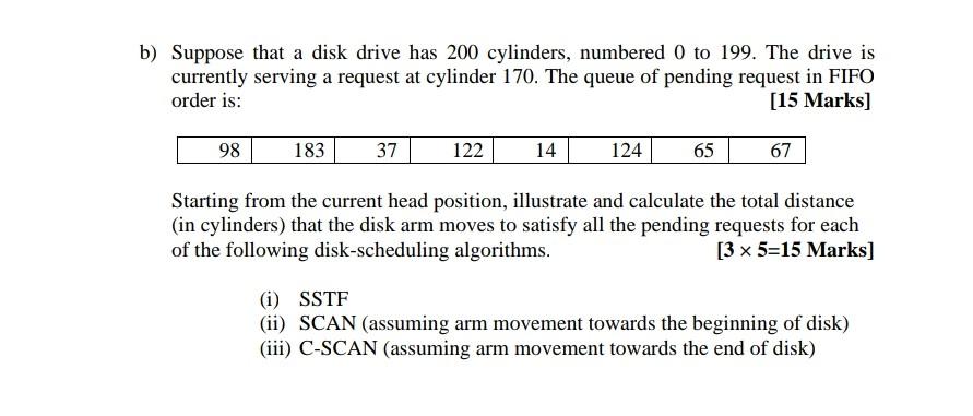 Solved b) Suppose that a disk drive has 200 cylinders, | Chegg.com