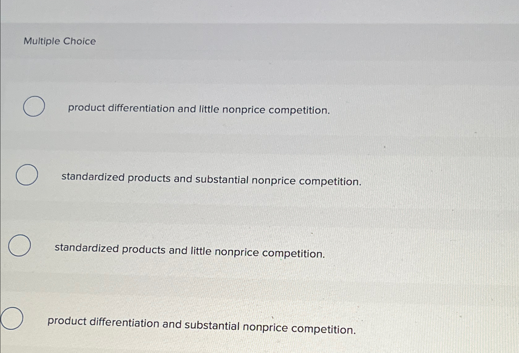 Solved Multiple Choiceproduct differentiation and little | Chegg.com