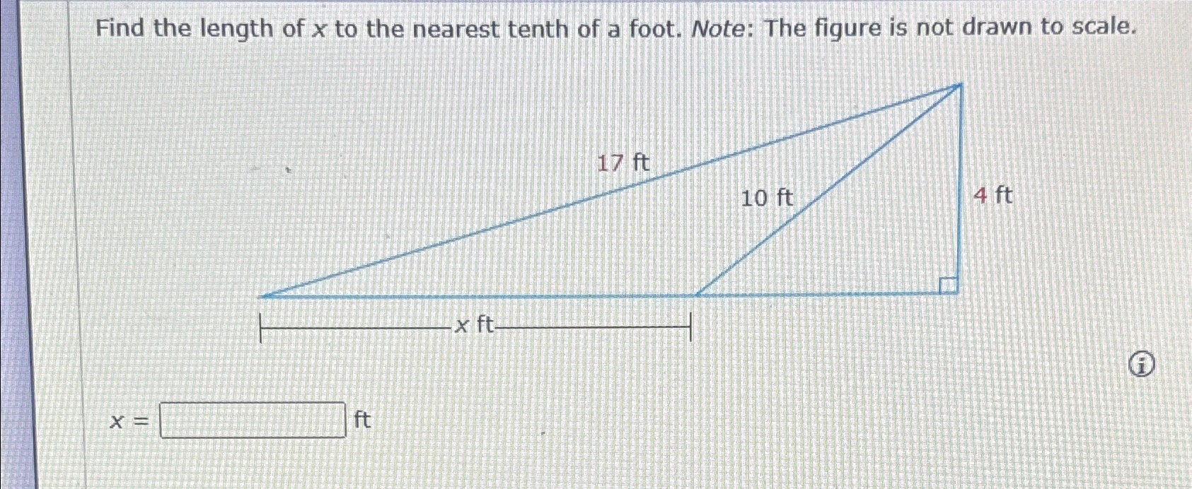 Solved Find the length of x ﻿to the nearest tenth of a foot. | Chegg.com