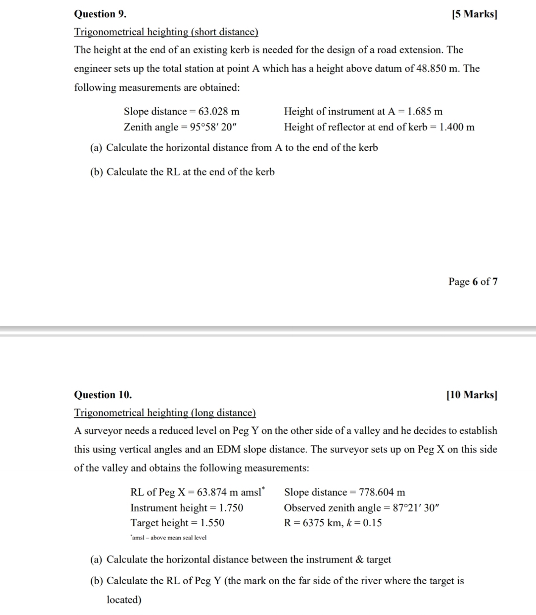 Solved Question 9.[5 ﻿Marks]Trigonometrical heighting (short | Chegg.com