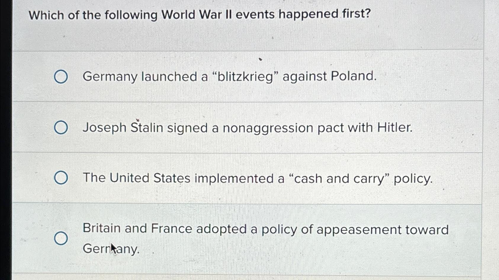 Solved Which of the following World War II events happened | Chegg.com