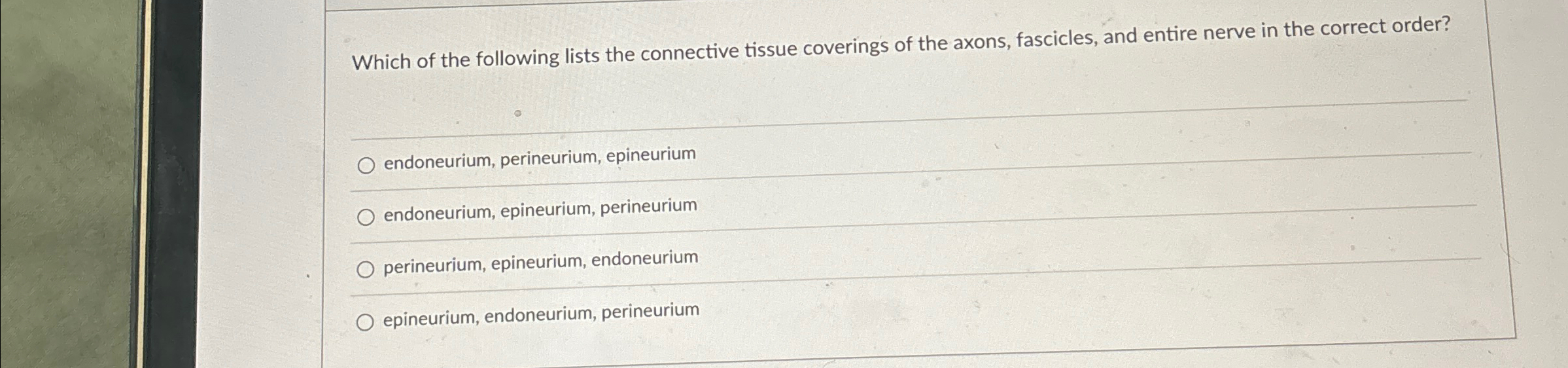 Solved Which of the following lists the connective tissue | Chegg.com