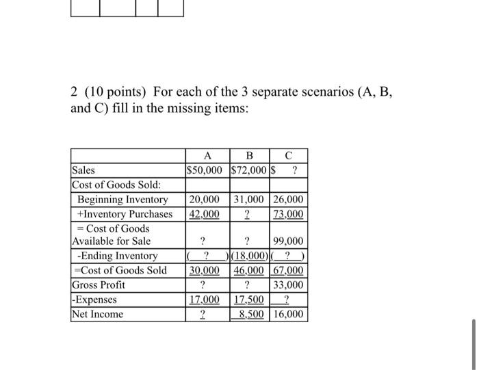 Solved 2 (10 points) For each of the 3 separate scenarios | Chegg.com